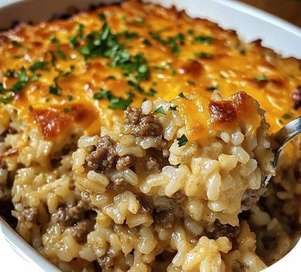 Cheesy Ground Beef Rice Casserole – Sweet Recipes